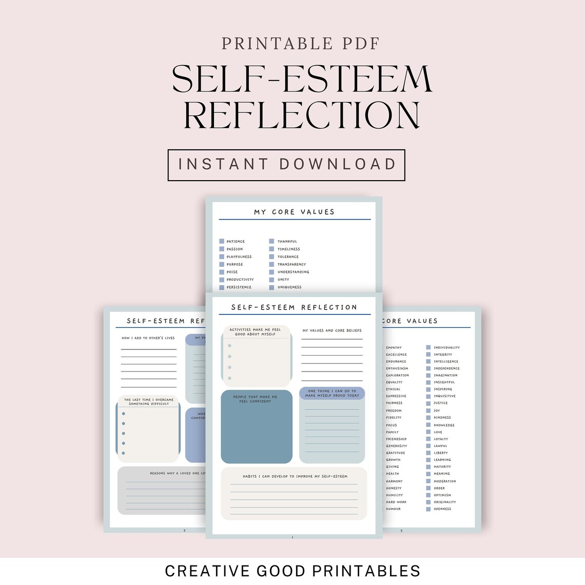 Self-esteem Reflection Worksheet: Self-worth & Core Values (PDF) - Etsy