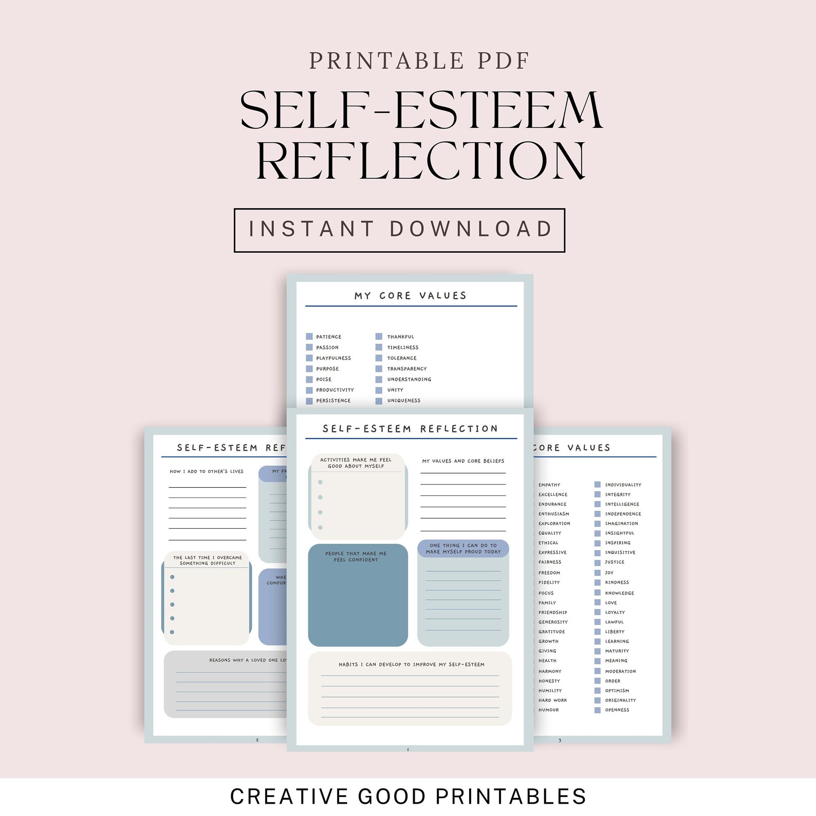Self-esteem Reflection Worksheet: Self-worth & Core Values (PDF) - Etsy
