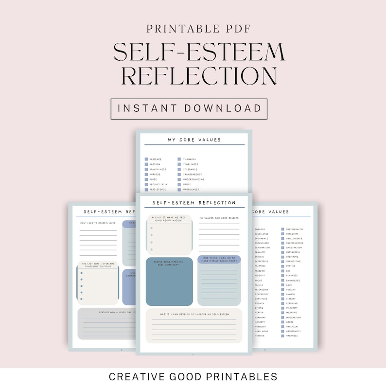 Self-esteem Reflection Worksheet: Self-worth & Core Values (PDF) - Etsy