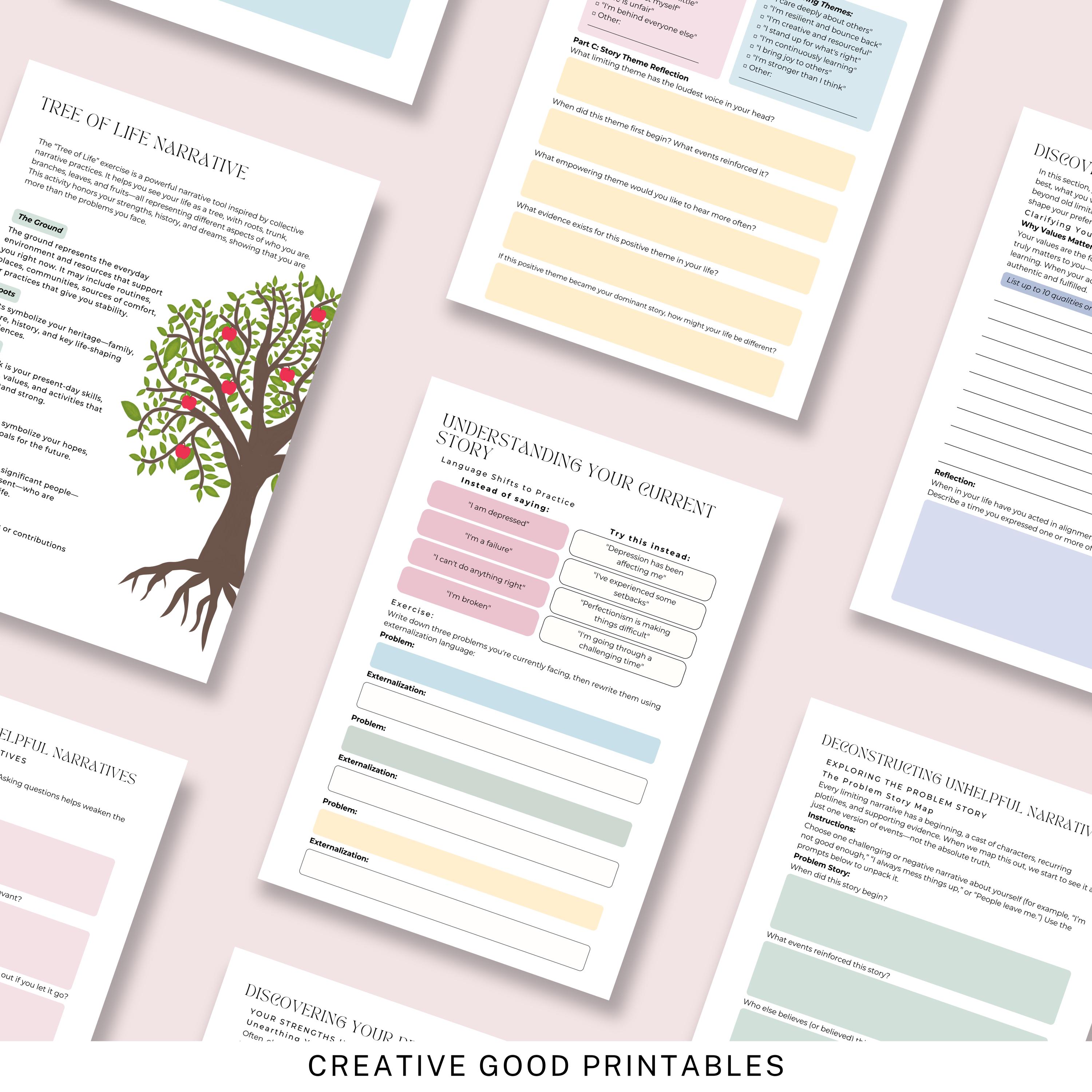 Narrative Therapy Workbook, Tree of Life Worksheet, Trauma Therapy ...