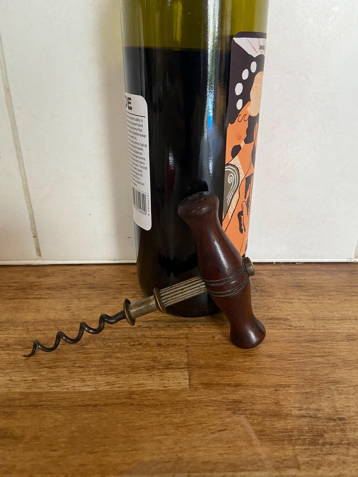 Vintage Wooden Handled Corkscrew With a Nice Lined Metal Feature Old - Etsy