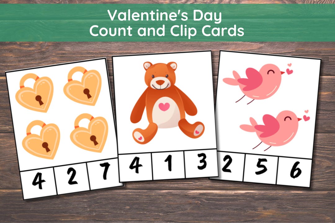 Valentine's Day Count and Clip Cards, Toddler Math Valentine Day ...