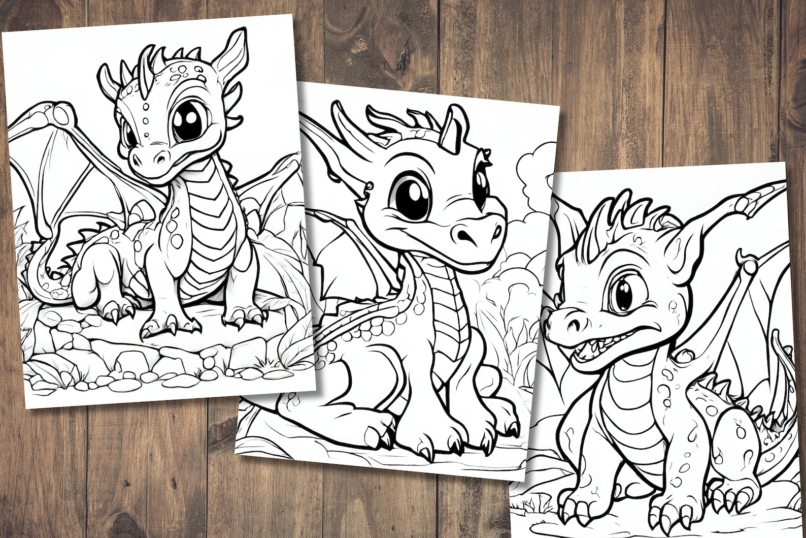 50 Baby Woodland Dragon Fantasy Coloring Page Book, Adults + Kids ...