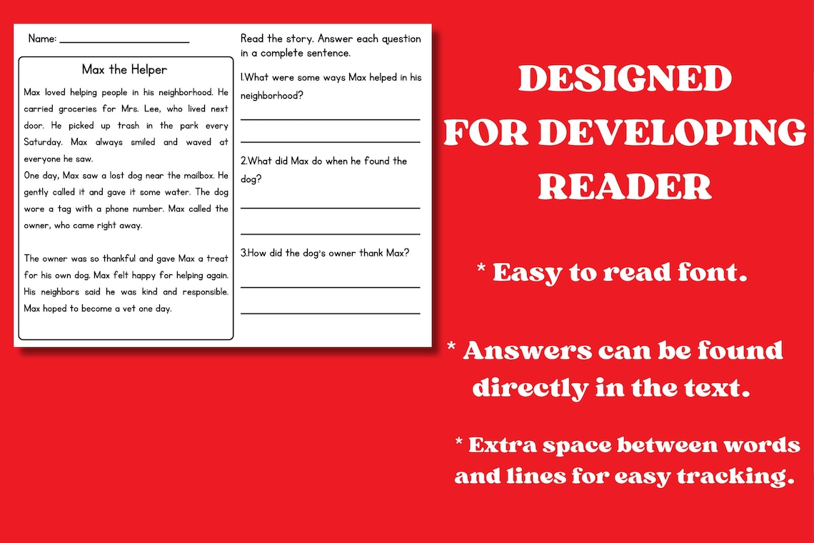 Reading Comprehension Worksheets, Stories With Questions, Reading ...