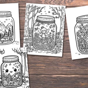 Bold and Easy Coloring Book, Cute Kawaii Forest Jar Coloring Pages ...