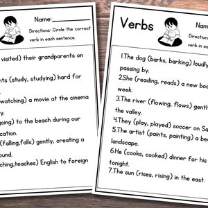 10 Printable Choose the Correct Verb Worksheets. 1st-2nd Grade ELA ...