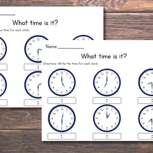 50 Telling Time to the Hour Worksheet, Kindergarten, First Grade ...