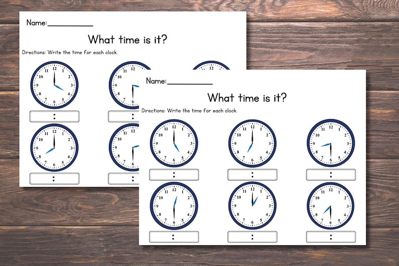 50 Telling Time to the Hour Worksheet, Kindergarten, First Grade ...