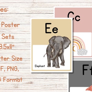Classroom Alphabet Posters, Animal Alphabet, Boho Rainbow, Classroom ...