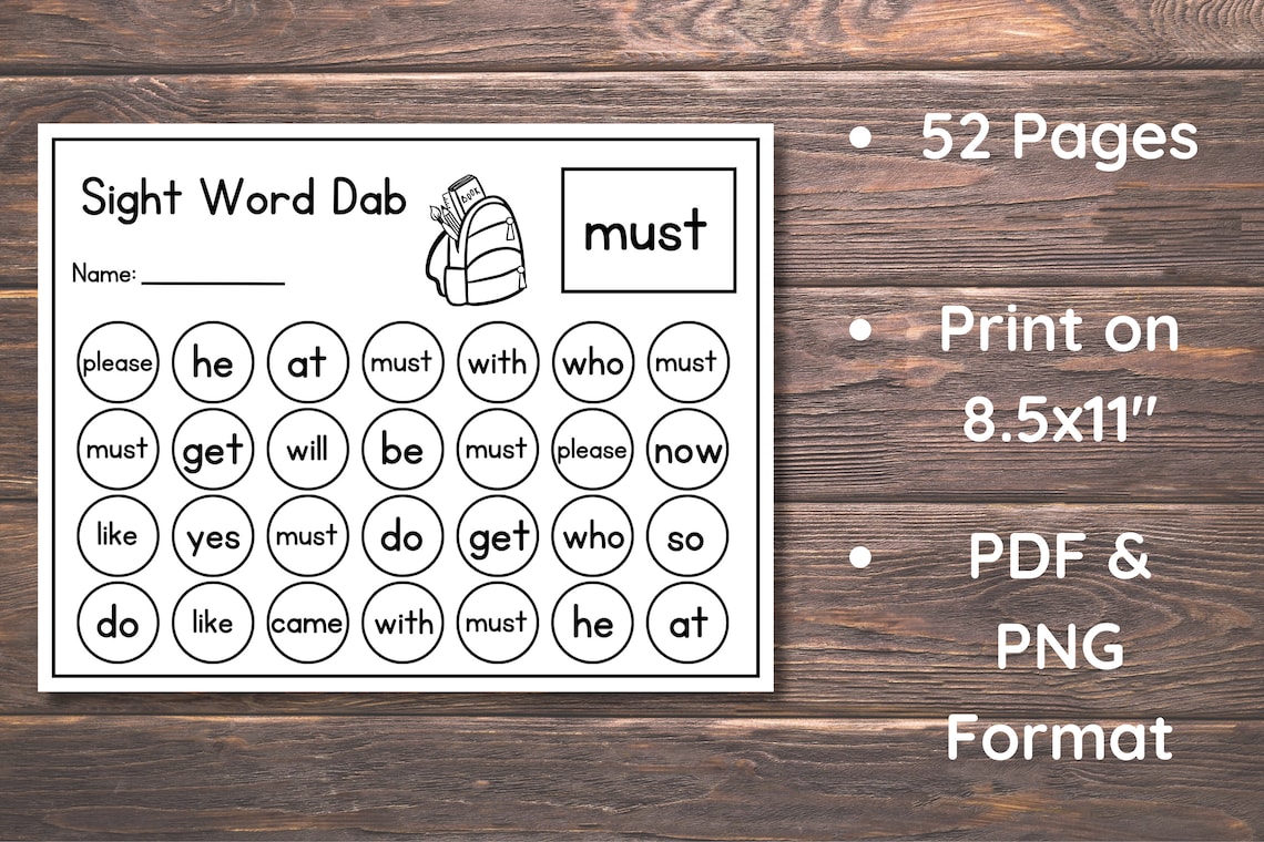 Sight Words Worksheets Printable Instant Download - Etsy
