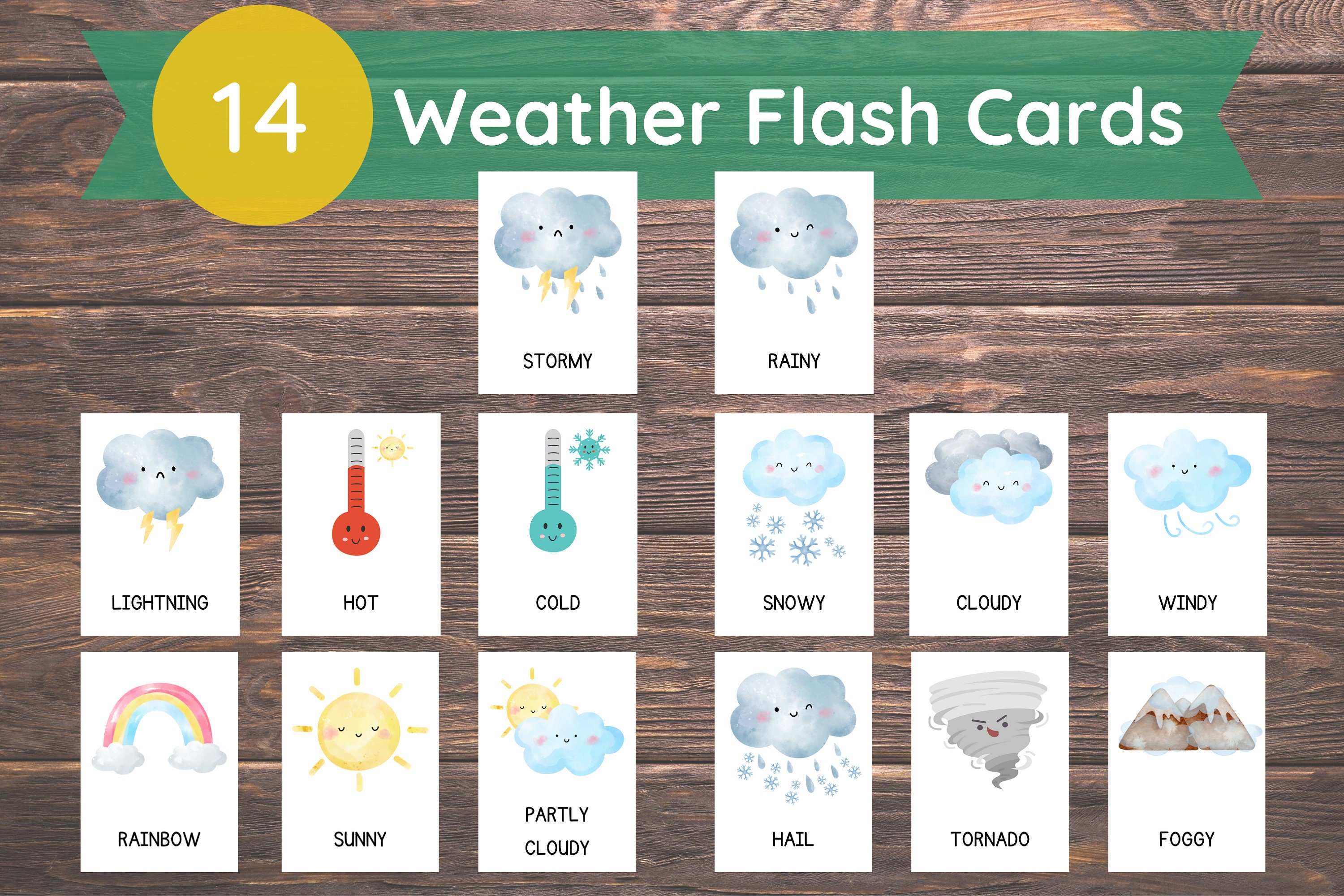 14 Weather Cards | Weather Flashcards | Toddler Weather Activity ...