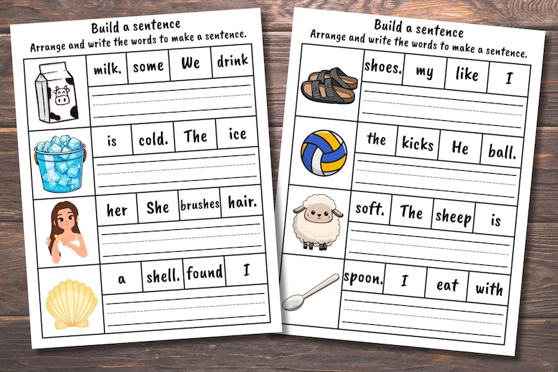 200 Build the Sentence Worksheets, Printable Sentences Writing Practice ...
