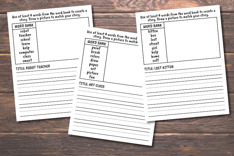 100 Word Bank Story Writing Worksheets, Creative Writing Prompts, 1st ...