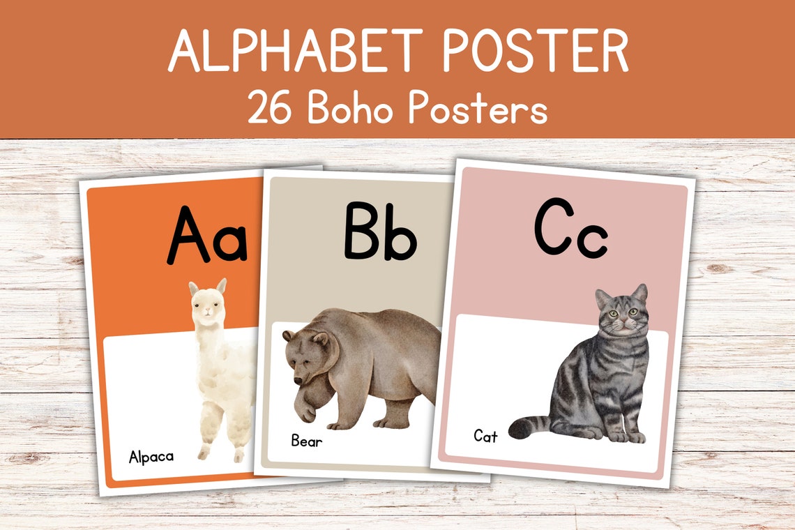 Classroom Alphabet Posters Animal Alphabet Boho Rainbow - Etsy