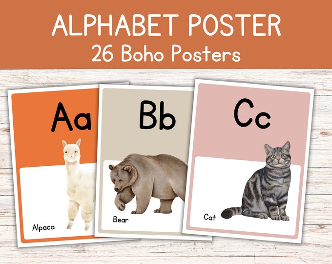Rustic Modern Boho Alphabet Posters With Animal Images | Editable ...