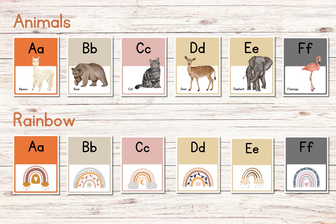 Classroom Alphabet Posters Animal Alphabet Boho Rainbow - Etsy