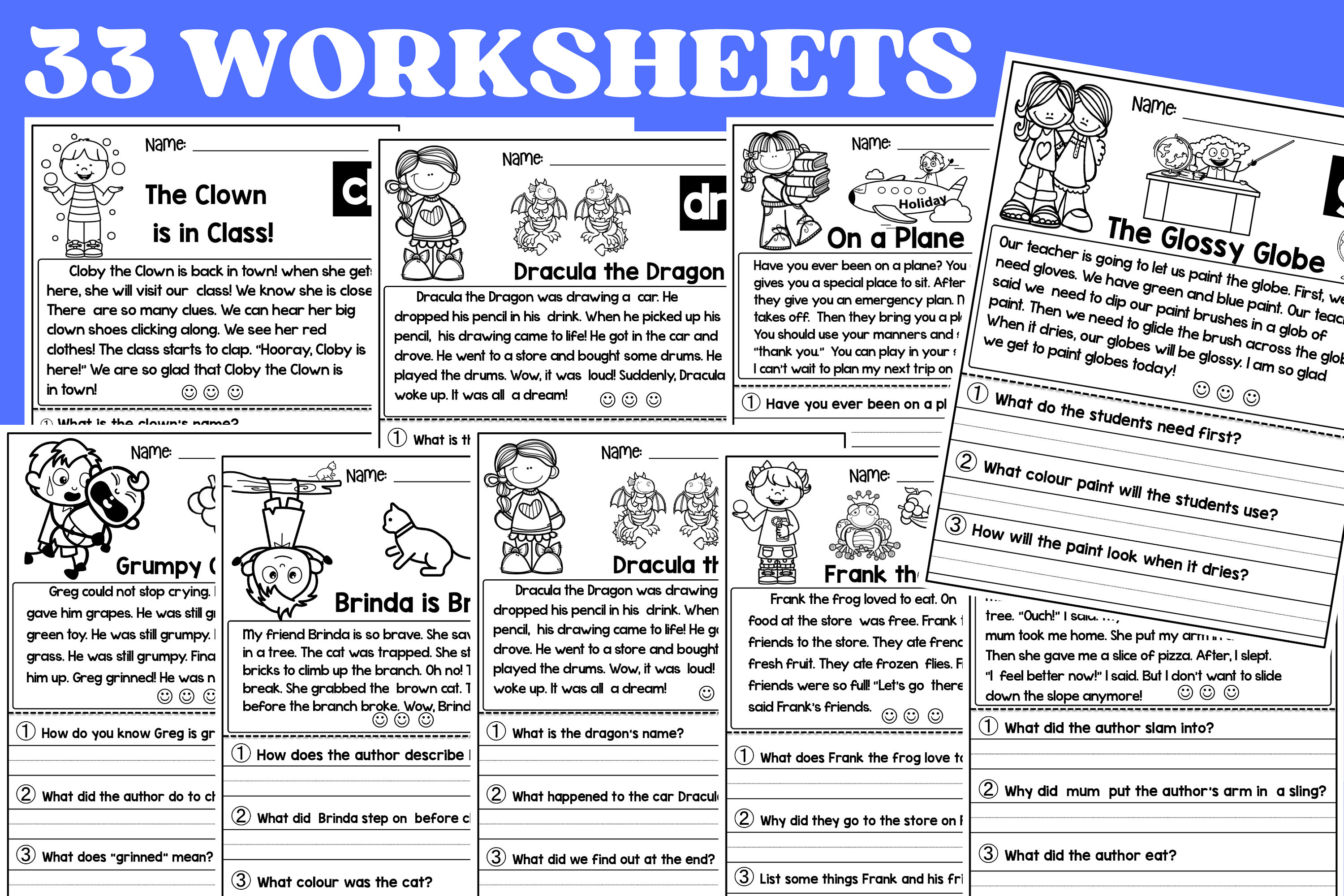 Kindergarten at Home Reading Worksheets Comprehension - Etsy