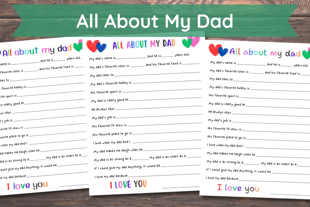 Father's Day Gift All About My Dad Printable | Dad's Birthday Gift ...