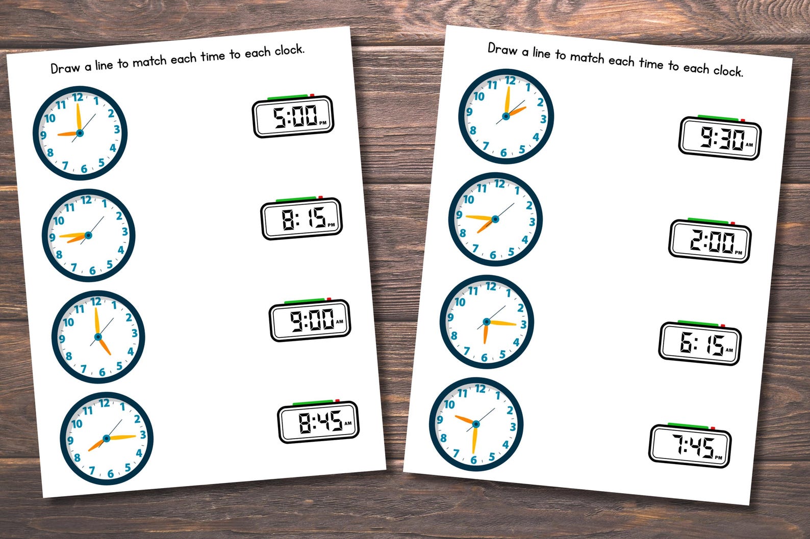 50 Telling Time to the Hour Worksheet, Kindergarten, First Grade ...