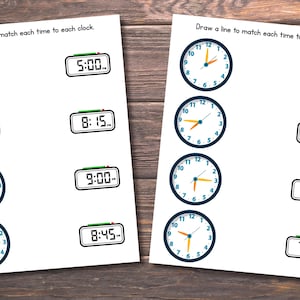 50 Telling Time to the Hour Worksheet, Kindergarten, First Grade ...