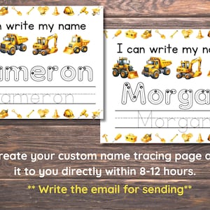Construction Trucks Custom Name Tracing PDF | Personalized Handwriting ...