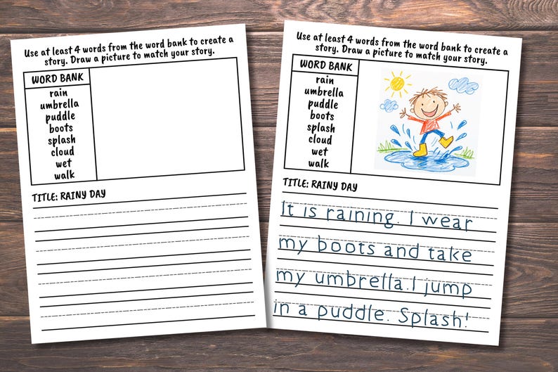 100 Word Bank Story Writing Worksheets, Creative Writing Prompts, 1st ...