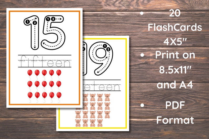 Number 1-20 Oversized Flashcards, Printable Jumbo Counting Cards, Play ...