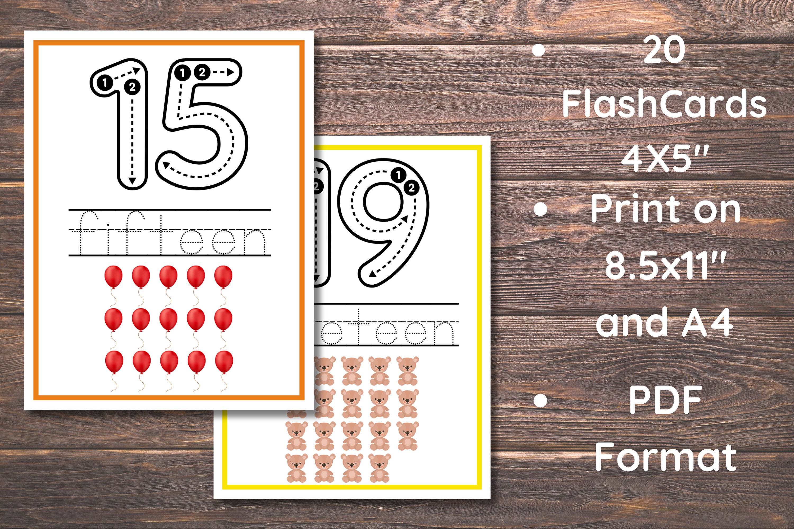 Number 1-20 Oversized Flashcards, Printable Jumbo Counting Cards, Play ...