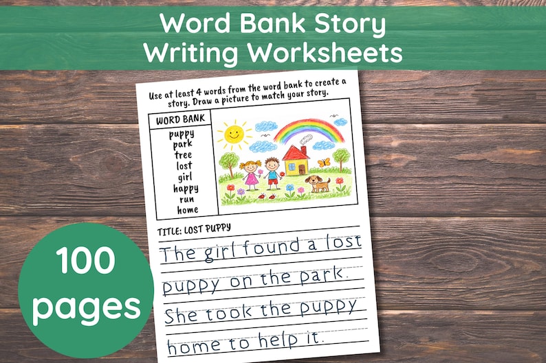 100 Word Bank Story Writing Worksheets, Creative Writing Prompts, 1st ...
