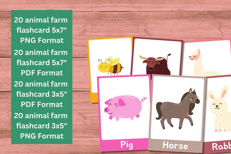 20 Farm Animals Cards, Montessori Flash Cards, Pre-school Cards ...