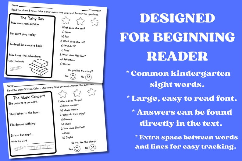 Kindergarten at Home Reading Worksheets | Comprehension Passages ...