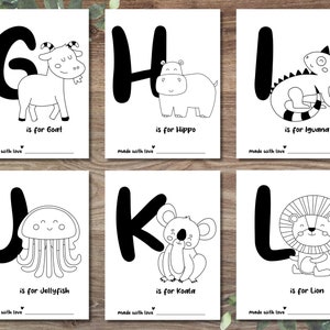 ABC Baby Shower Coloring Pages / A-Z Game Template for Kids / Animal ...