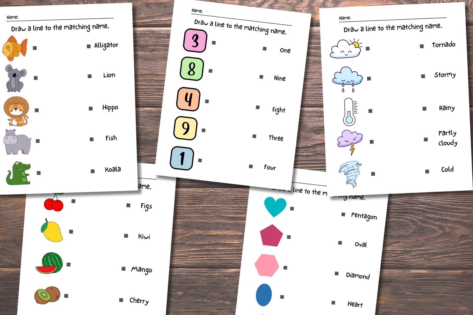 Printable Matching Names Worksheets, Match the Name, Kindergarten ...
