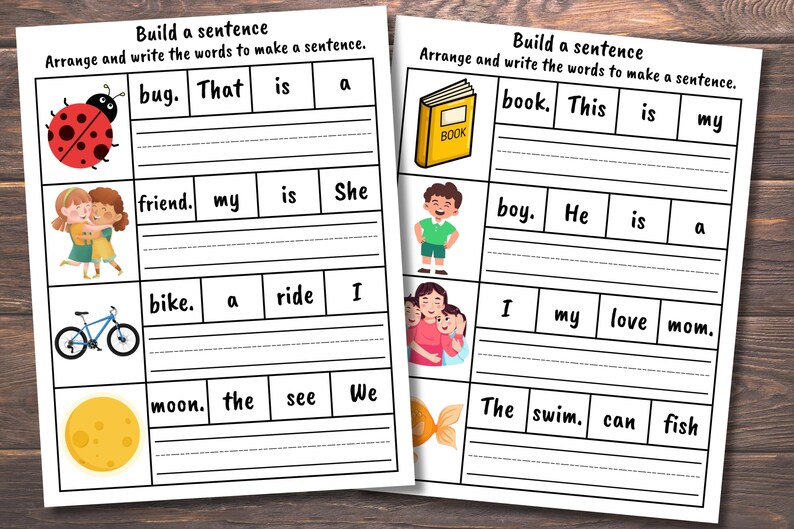 200 Build the Sentence Worksheets, Printable Sentences Writing Practice ...