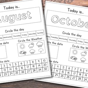 12 Printable Preschool Calendar Worksheet Pages | Month, Day, Date ...