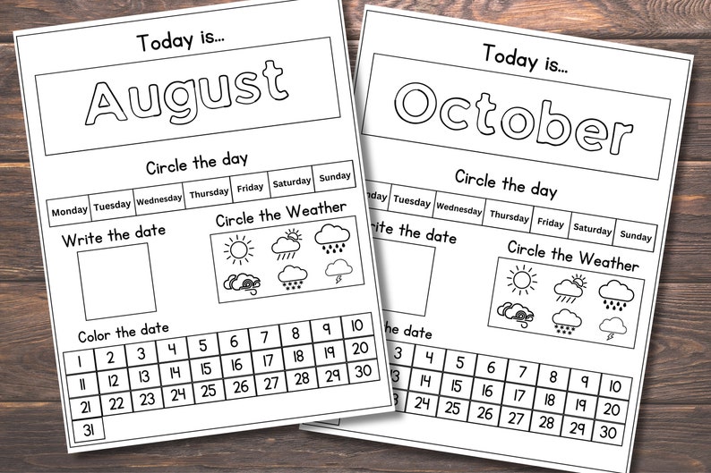 12 Printable Preschool Calendar Worksheet Pages | Month, Day, Date ...