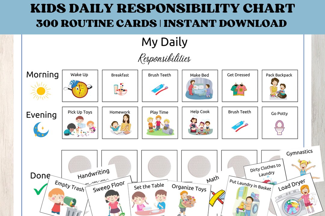 Kids Daily Responsibilities Chart, Printable Daily Routine, Chore Chart ...