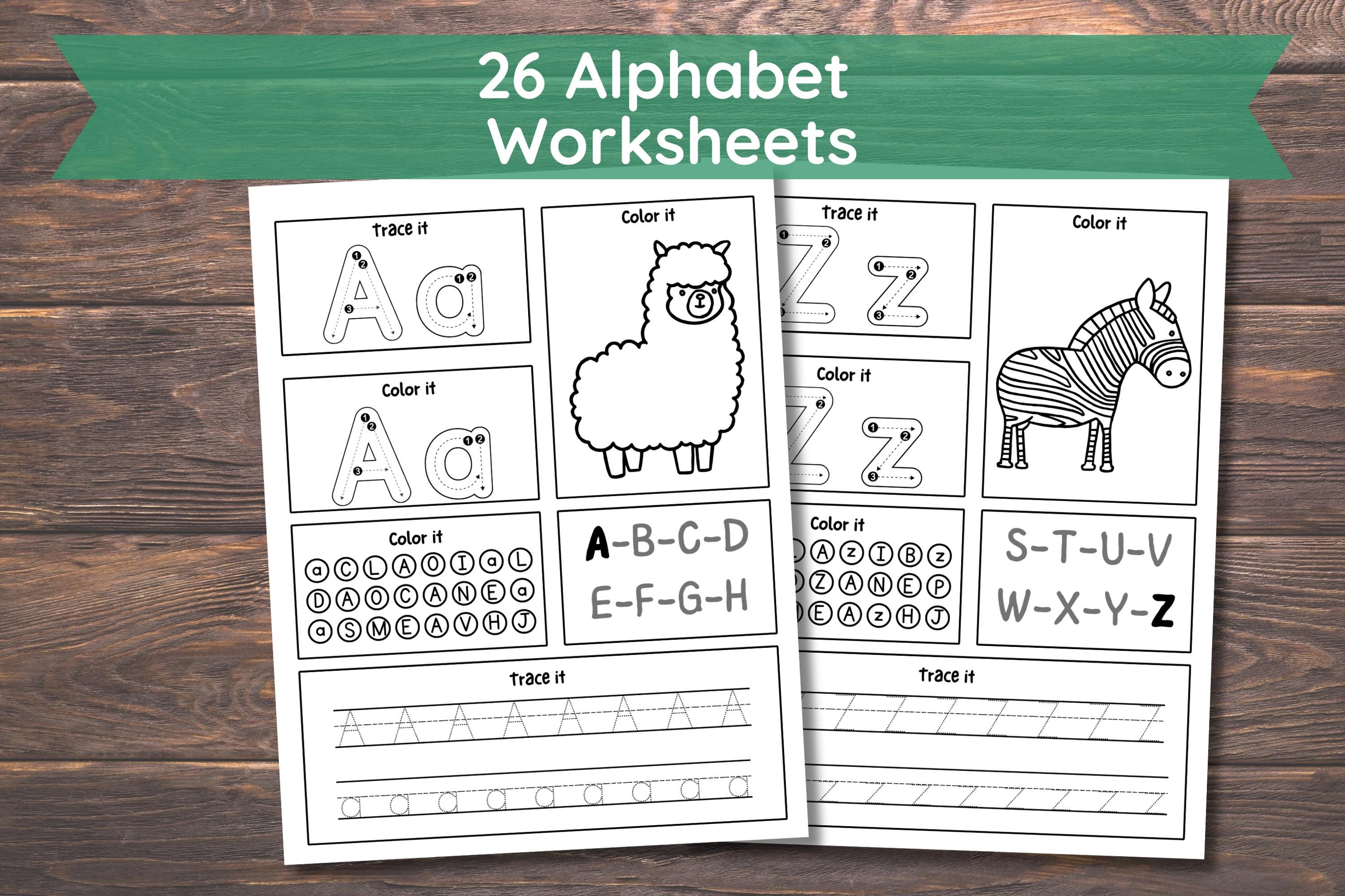 26 Alphabet Worksheets, Upper & Lowercase, Kindergarten,preschool ...
