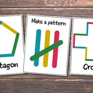 Popsicle Sticks Shapes Patterns Activity Game for Toddlers Montessori ...