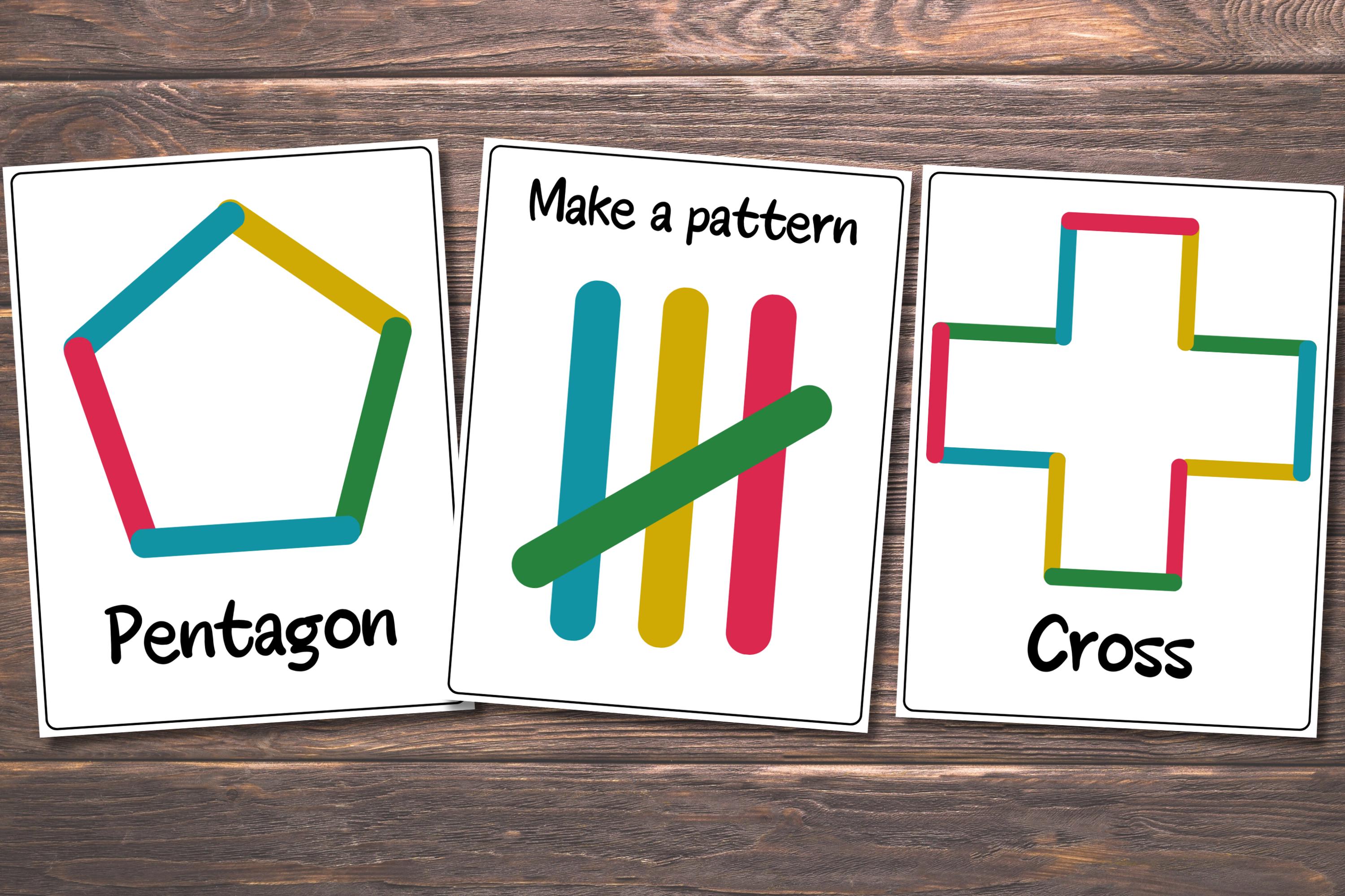 Popsicle Sticks Shapes Patterns Activity Game for Toddlers Montessori ...