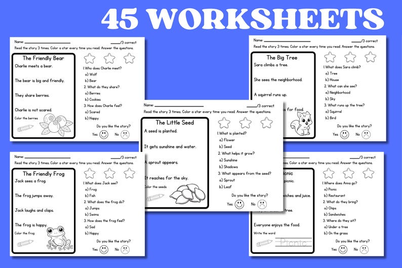 Kindergarten at Home Reading Worksheets | Comprehension Passages ...