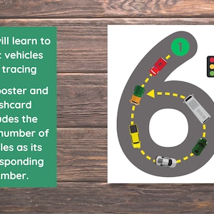 Number Tracing Posters & Flashcards, Vehicles and Roads, Printable ...