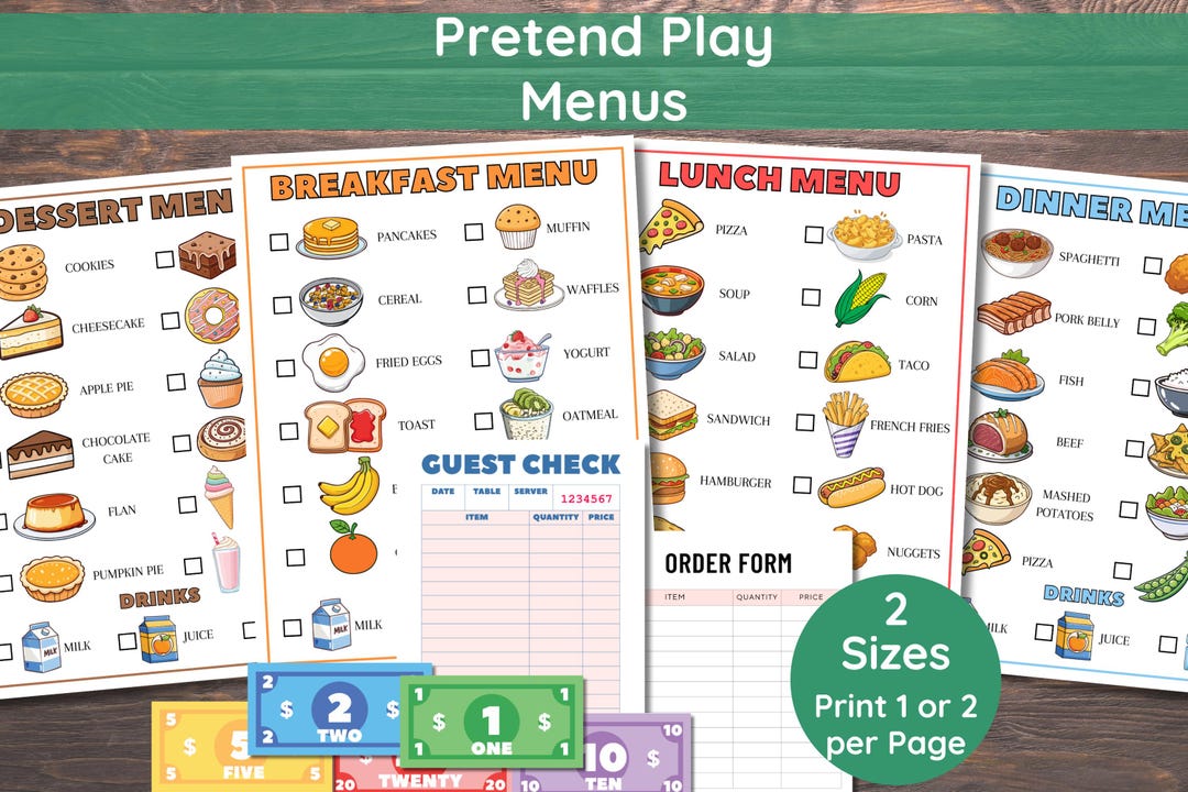 Pretend Play Menus, Pretend Restaurant Menus, Kids Play Menus, Kids ...
