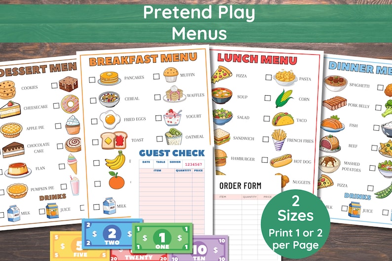 Pretend Play Menus, Pretend Restaurant Menus, Kids Play Menus, Kids ...