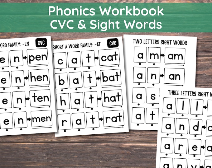 Phonics Activity Workbook, CVC Word Families Worksheets, Sight Words ...