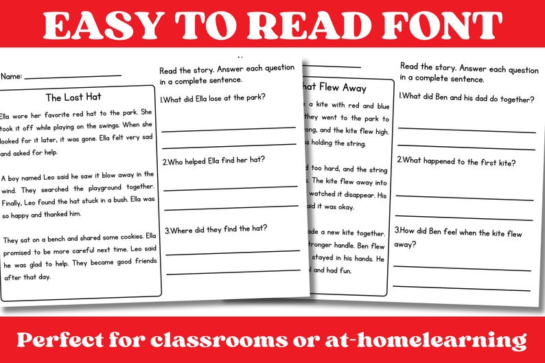 Reading Comprehension Worksheets, Stories With Questions, Reading ...