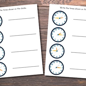50 Telling Time to the Hour Worksheet, Kindergarten, First Grade ...