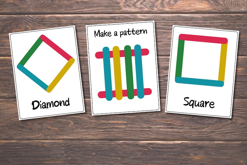 Popsicle Sticks Shapes Patterns Activity Game for Toddlers Montessori ...