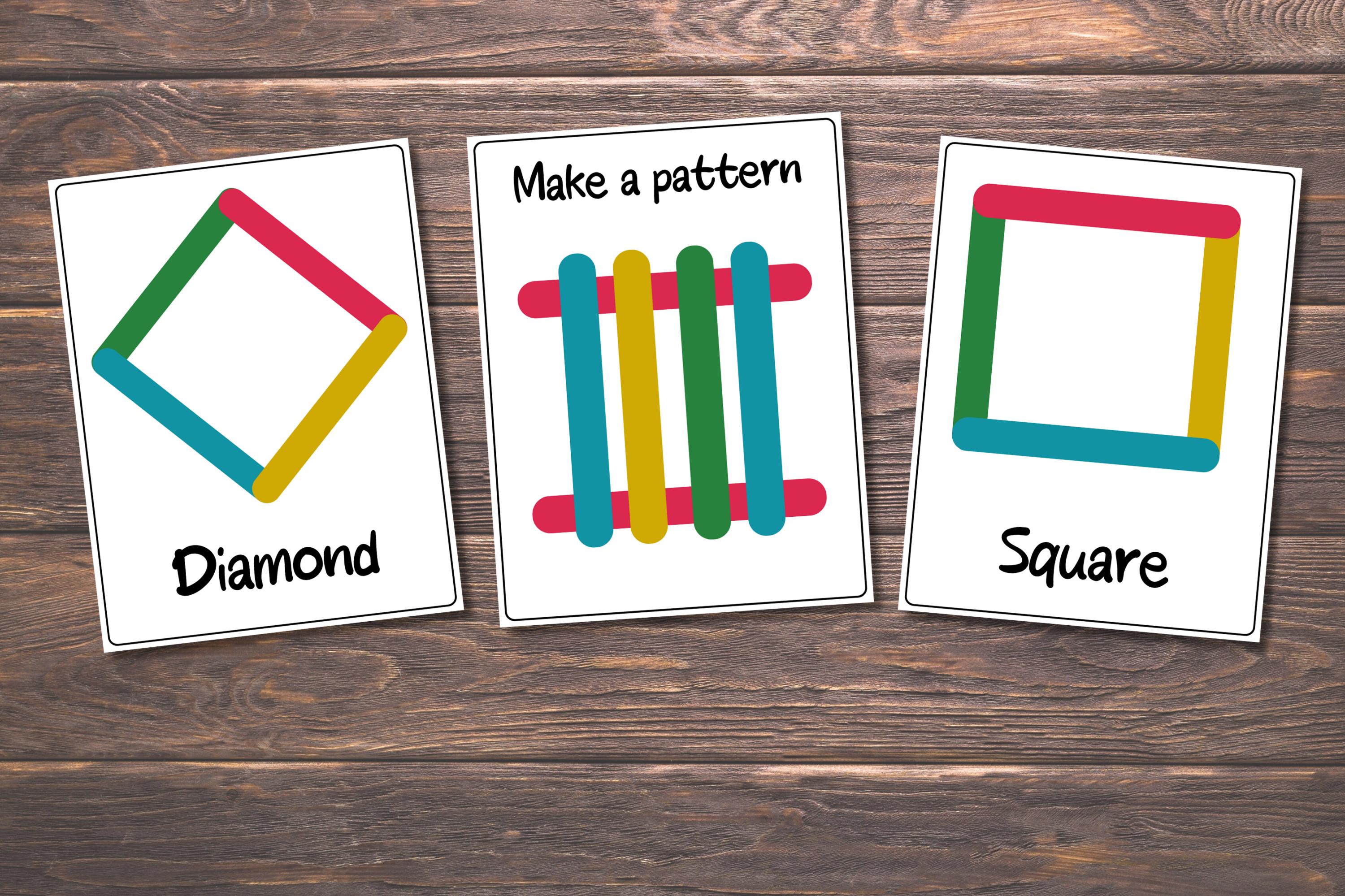 Popsicle Sticks Shapes Patterns Activity Game for Toddlers Montessori ...