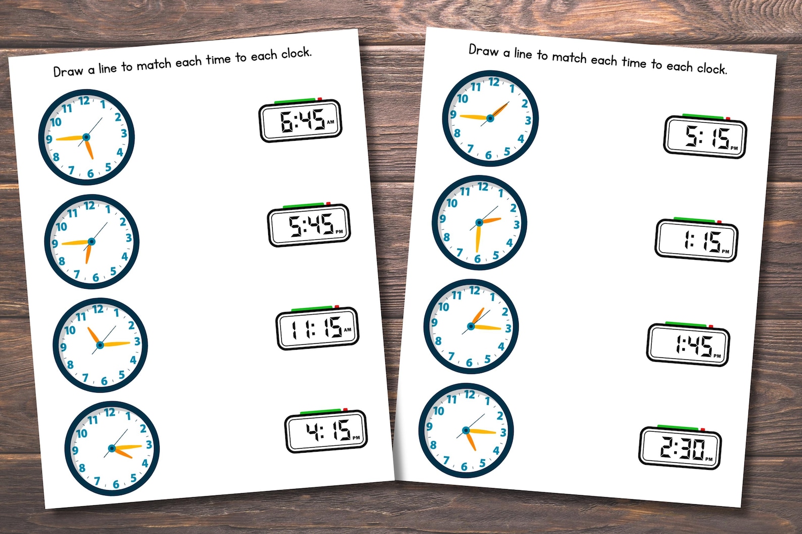 50 Telling Time to the Hour Worksheet, Kindergarten, First Grade ...